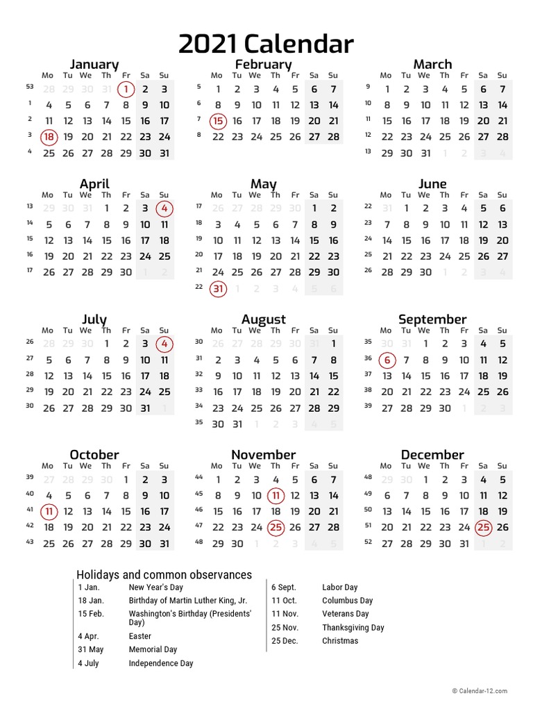2021 Calendar | PDF | Federal Government Of The United States | The ...