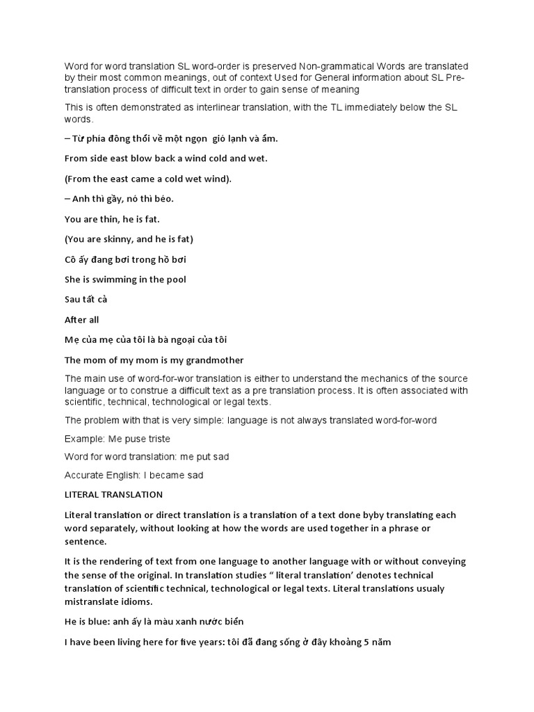 Word For Word Translation SL Word | PDF | Translations | Semantics