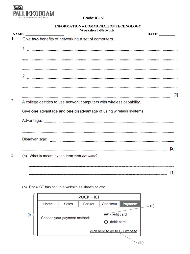 Grade: IGCSE: Worksheet - Network | PDF