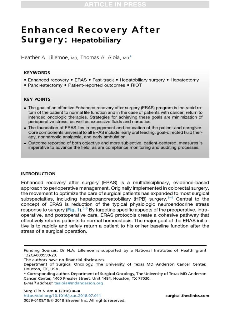 Enhanced Recovery After | PDF | Anesthesia | Surgery