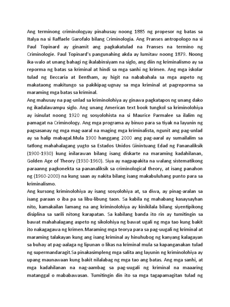 Ang Terminong Criminologyay Pinahusay Noong 1885 NG Propesor NG Batas ...