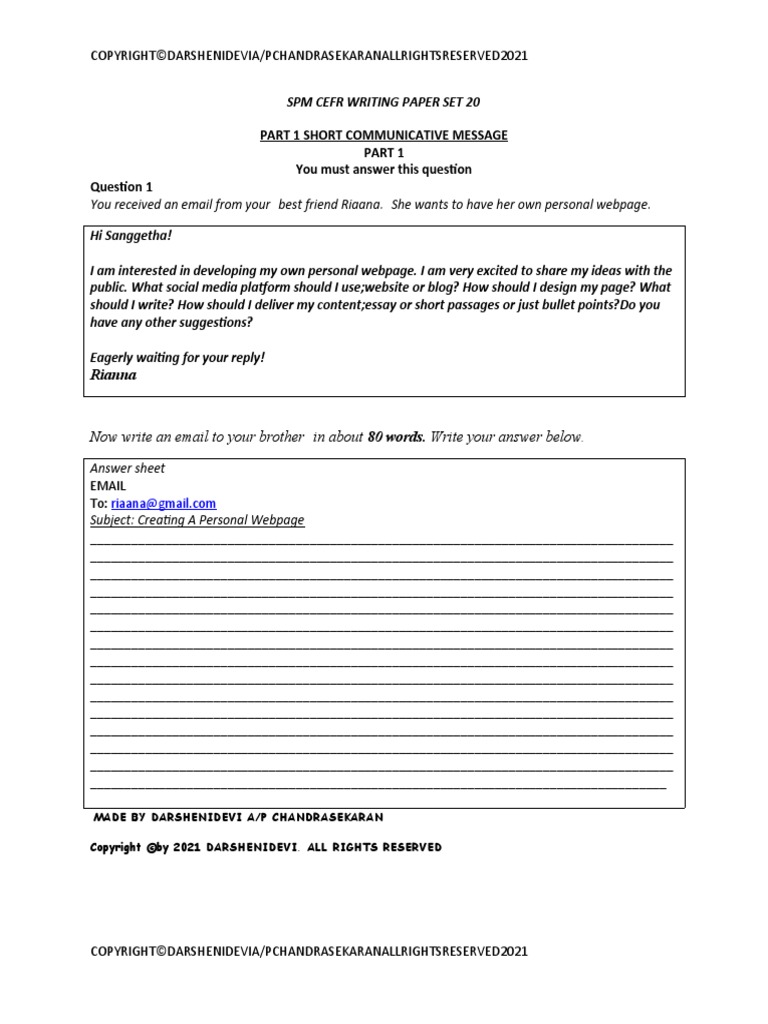 SPM Cefr Writing Paper Set 20 | PDF | Communication | Mass Media