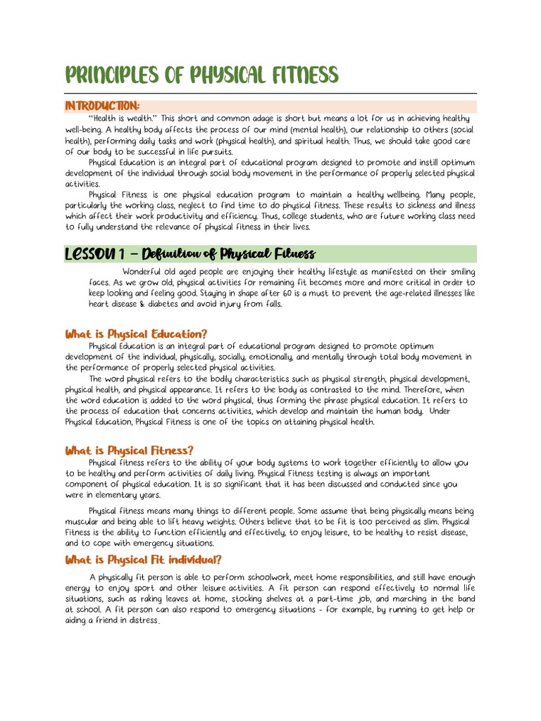 Lesson 1 - Definition of Physical Fitness | PDF | Physical Fitness ...
