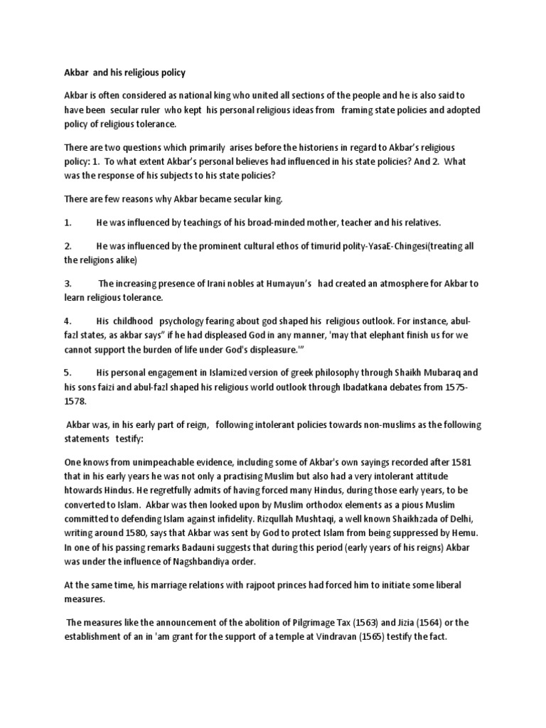 Akbar and His Religious Policy | PDF