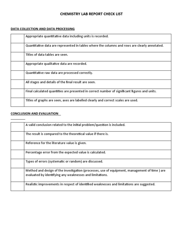 Chemistry Lab Report Checklist | PDF