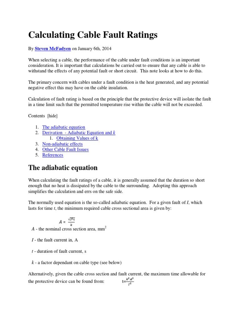 Cable Fault Rating Calculations Guide | PDF