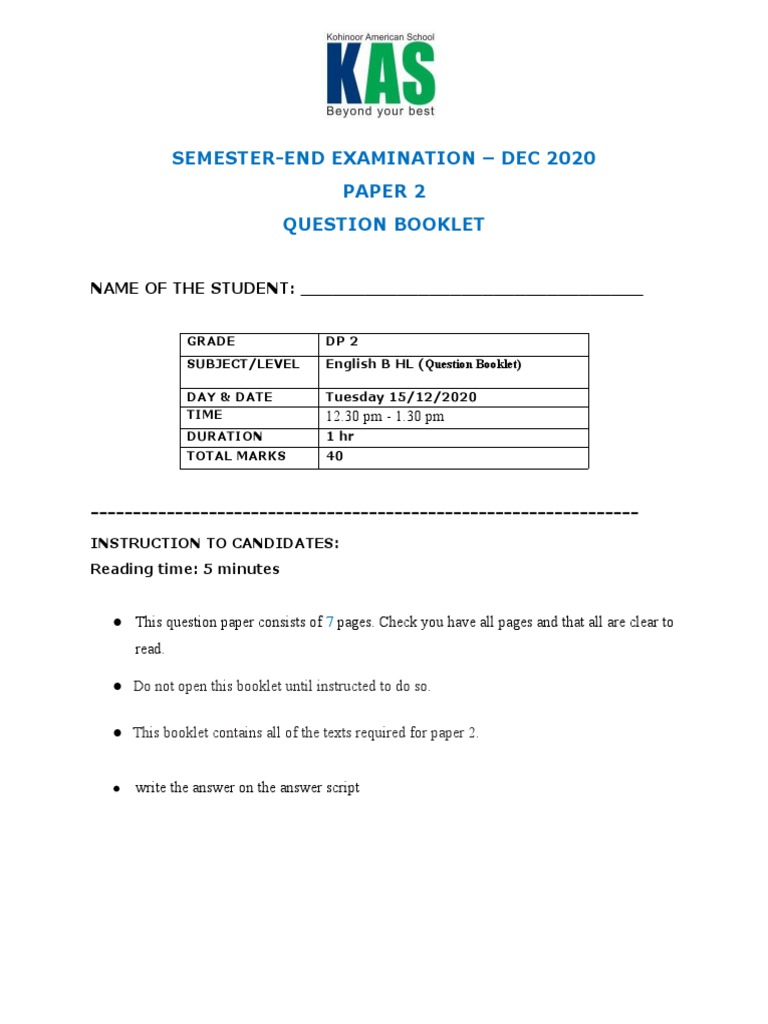 English B HL Paper 2 Question Booklet | PDF | Career & Growth ...