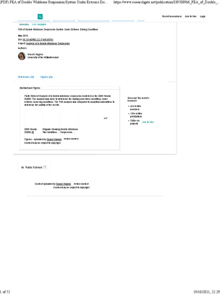 (PDF) FEA of Double Wishbone Suspension System Under Extreme Driving ...