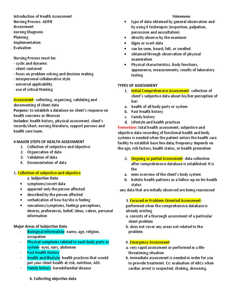 Introduction of Health Assessment | PDF | Physical Examination | Health ...