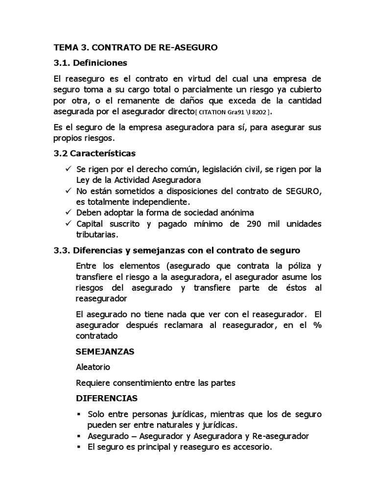 Contrato de Reaseguro: Definiciones y Clases | PDF | Reaseguro | Seguro