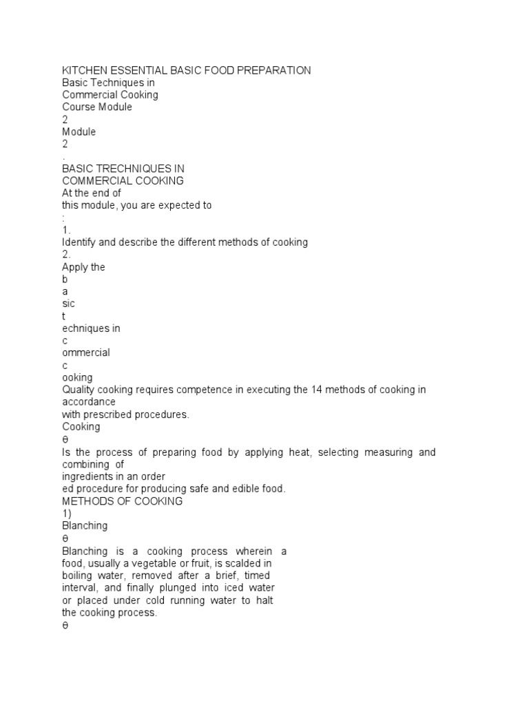 Basic Techniques in Commercial Cooking | PDF