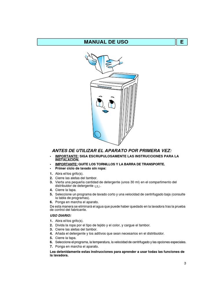 Ignis AWV 405 Washing Machine | PDF | Detergente | Lavadora