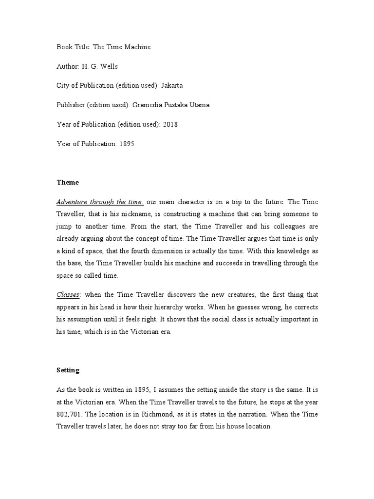 Book Report On The Time Machine | PDF | The Time Machine