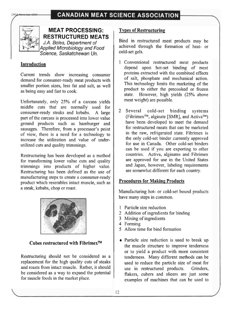 Restructured Meat Products Overview | PDF | Meat | Steak