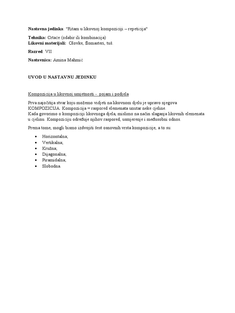 Kompozicija Kompnacela Ritam Repeticija - Avdo Smailovic | PDF