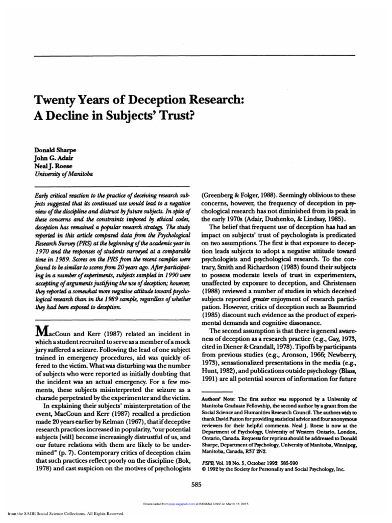 Deception Research - Sharpe 1992 | PDF