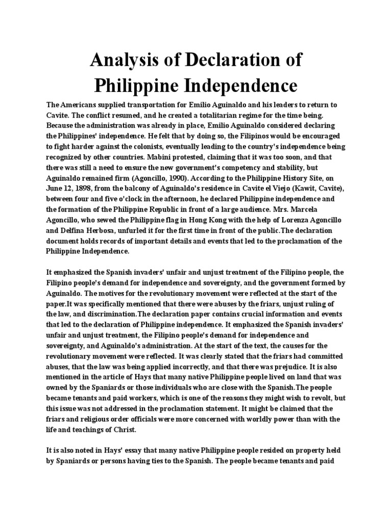Analysis of Philippine Independence Declaration | PDF | Philippines
