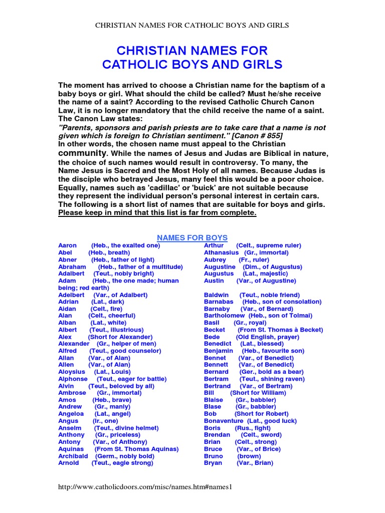 Christian Names For Catholic Boys and Girls: Community | PDF | History