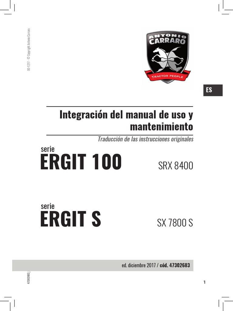 ERGIT 100 Ergit S: Integración Del Manual de Uso y Mantenimiento | PDF ...