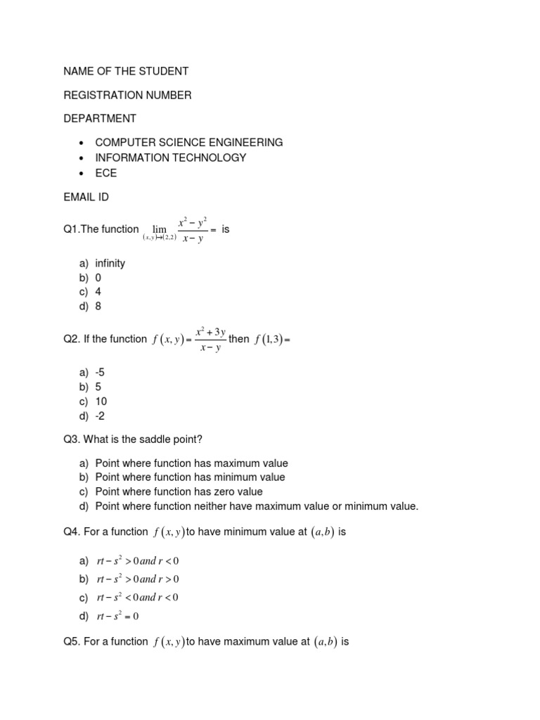 Quiz EM1 Unit-2 | PDF | Calculus | Mathematical Analysis