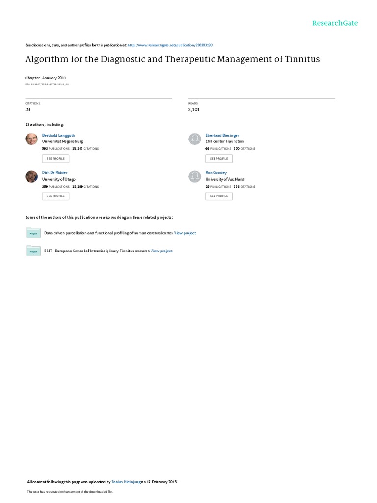 Algorithm For The Diagnostic and Therapeutic Management of Tinnitus | PDF | Tinnitus | Medical ...