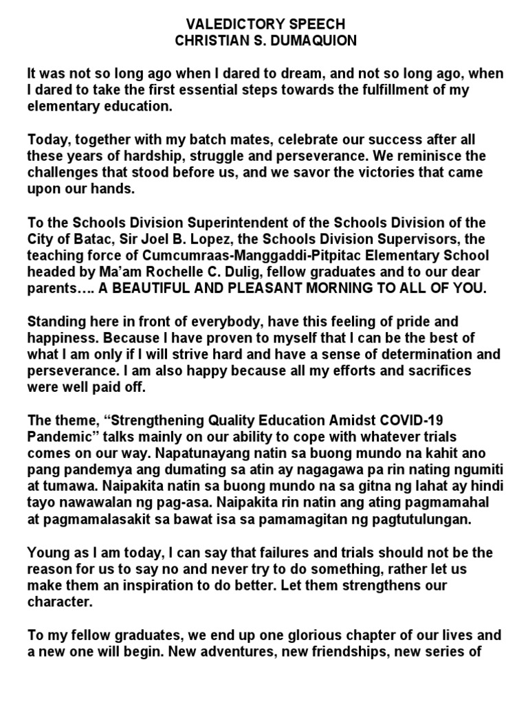 Valedictory Speech | PDF