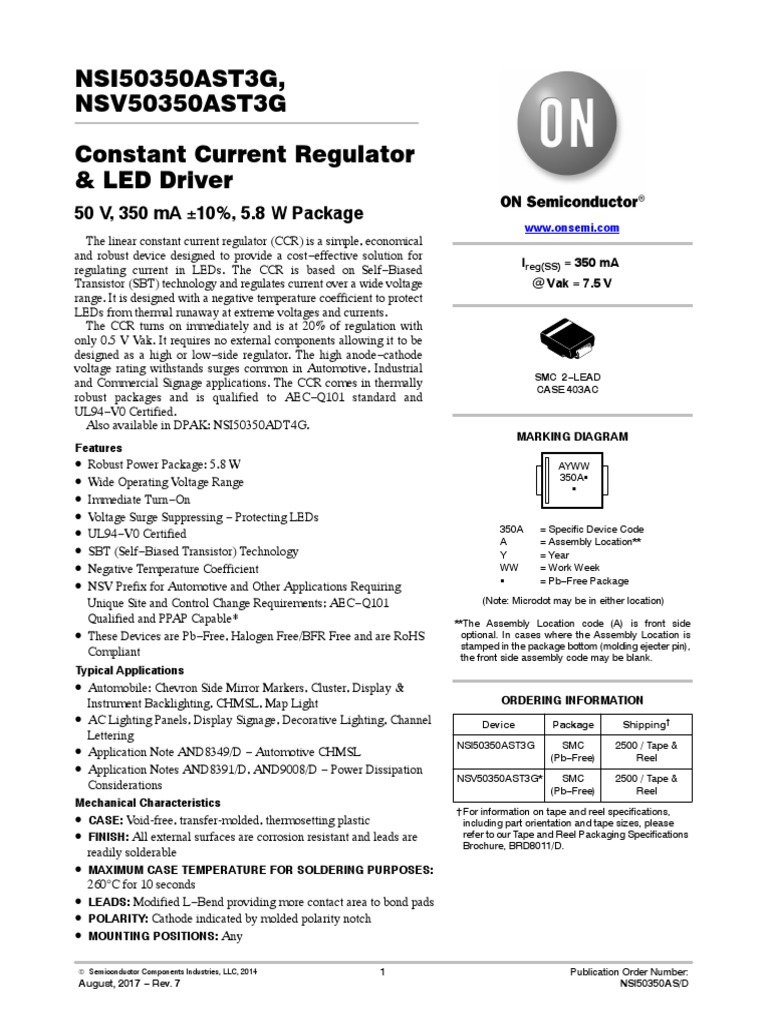NSI50350AST3G, NSV50350AST3G Constant Current Regulator & LED Driver ...