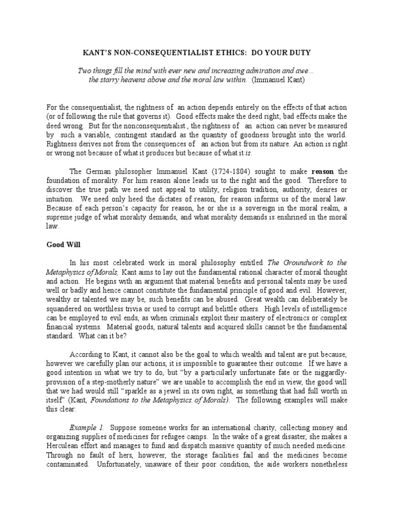Kant's Non-Consequentialist Ethics Explained | PDF | Immanuel Kant | Reason