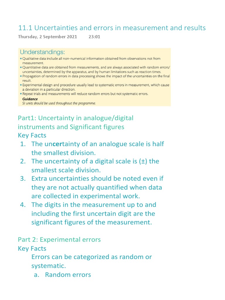 11.1 Uncertainties and Errors in Measurement and Results | PDF | Observational Error ...