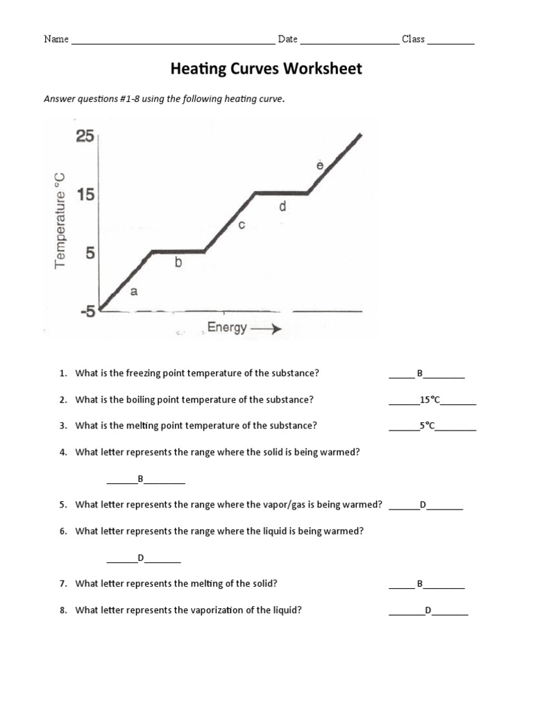 Heating Curves Worksheet: Answer Questions #1-8 Using The Following ...