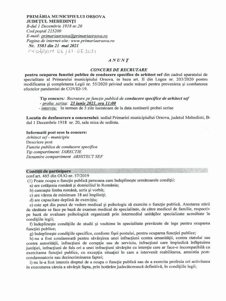 Concurs Recrutare Arhitect Sef | PDF