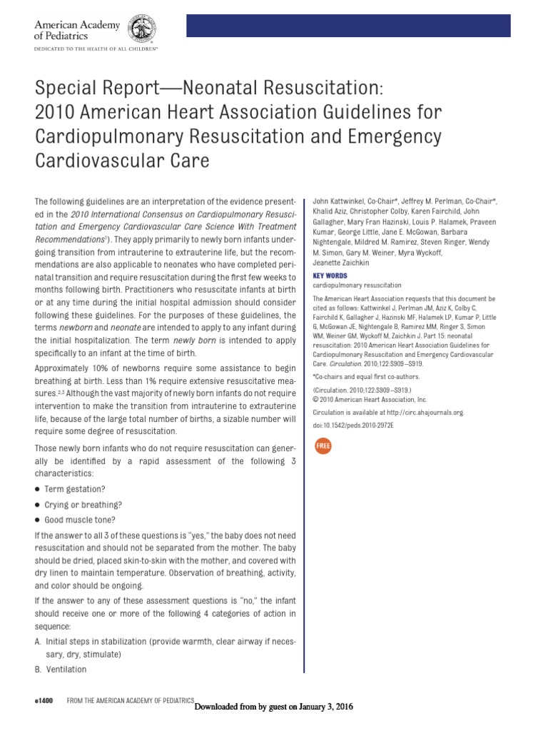AHA Guidelines On Neonatal Resuscitation | PDF | Cardiopulmonary ...
