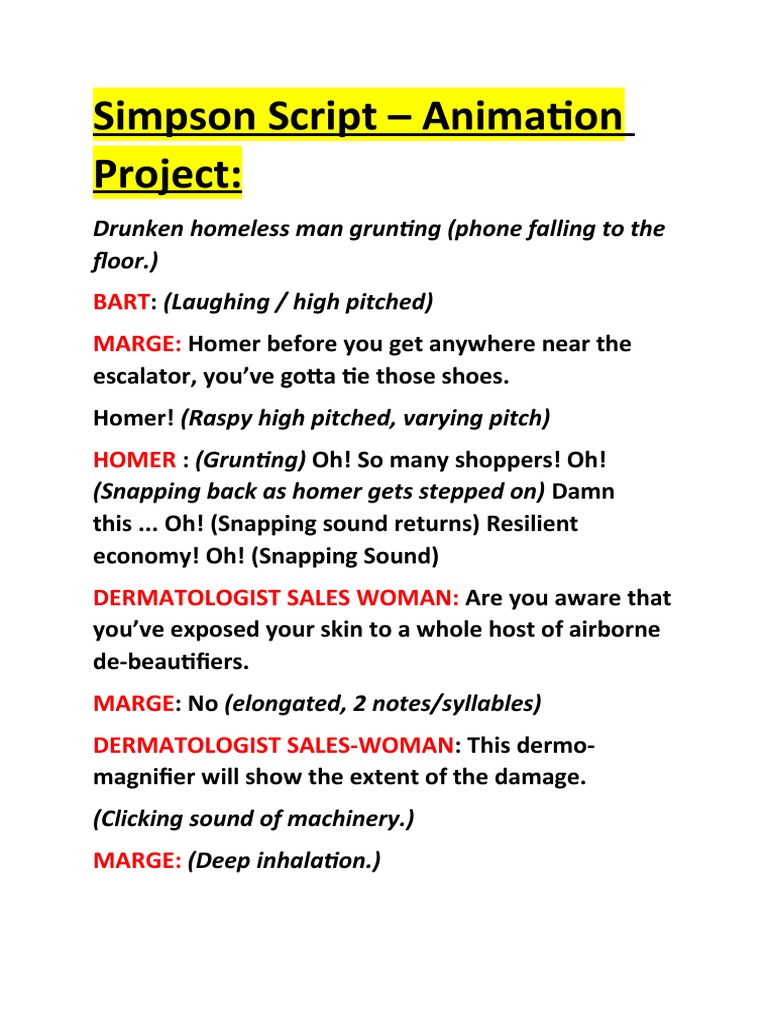 Script - Simpson Animation Project | PDF | Bart Simpson | American ...