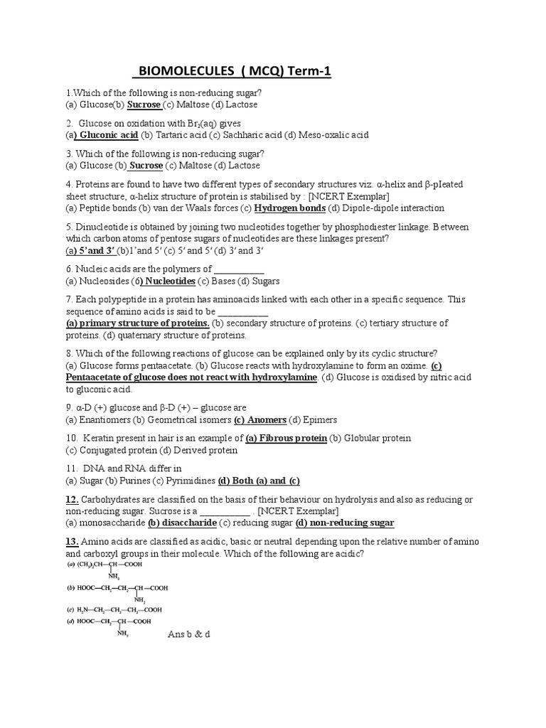 Biomolecules MCQ-1 | Download Free PDF | Carbohydrates | Biomolecules