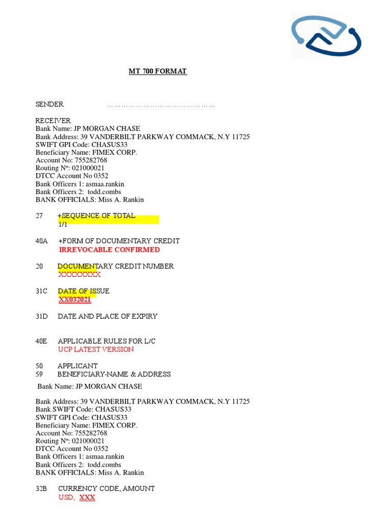 MT 700 Format: Irrevocable Confirmed | PDF