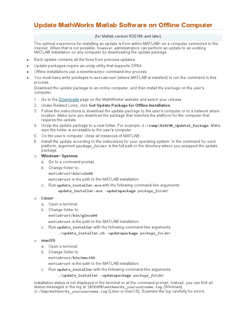 Update Mathworks Matlab Software On Offline Computer: Downloads | PDF ...