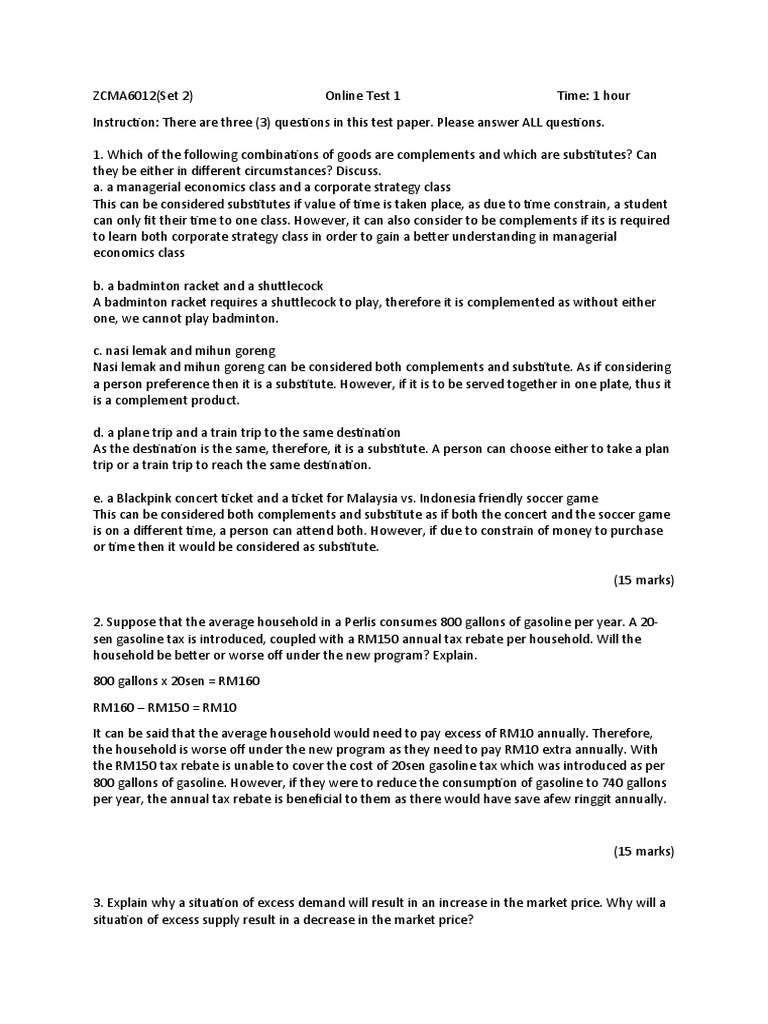 Business Economics Online Test | PDF | Supply (Economics) | Economic ...