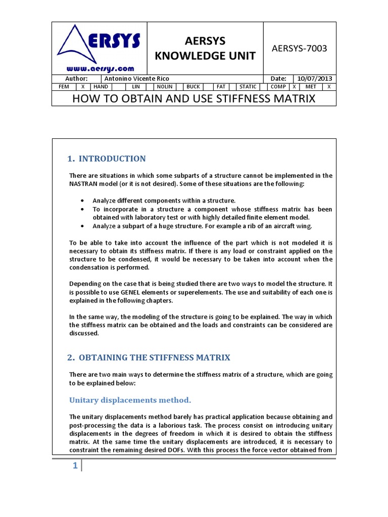 Obtaining and Using Stiffness Matrices: A Guide to Condensing ...