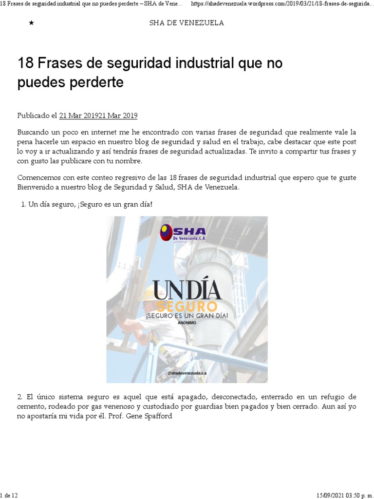 18 Frases Clave de Seguridad Industrial | PDF