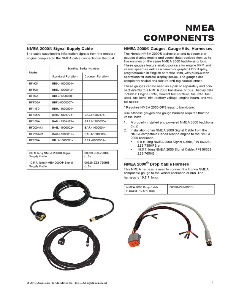 Nmea Components: NMEA 2000® Signal Supply Cable NMEA 2000® Gauges ...