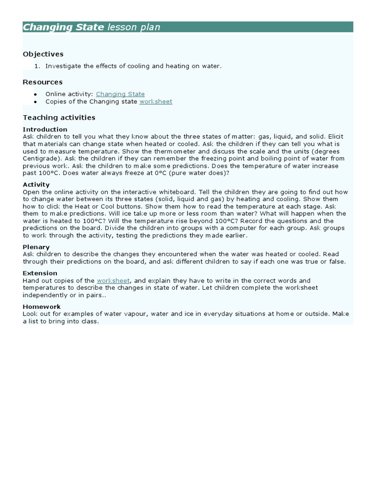 Changing State Lesson Plan | PDF | Language Arts & Discipline