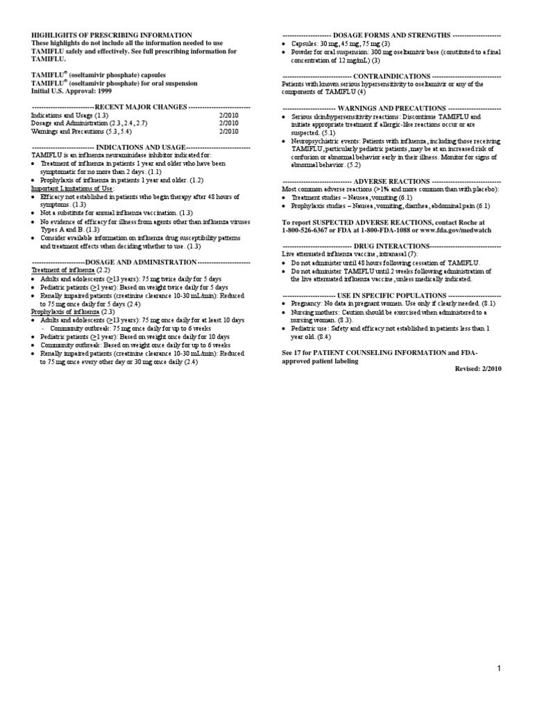 TAMIFLU | PDF | Clinical Trial | Influenza
