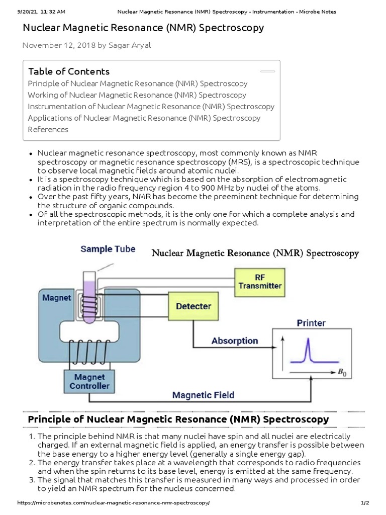 Nuclear Magnetic Resonance (NMR) Spectroscopy - Instrumentation ...