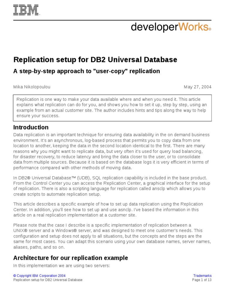 Replication Setup For Db2 Universal Database A Step By Step Approach To User Copy Replication