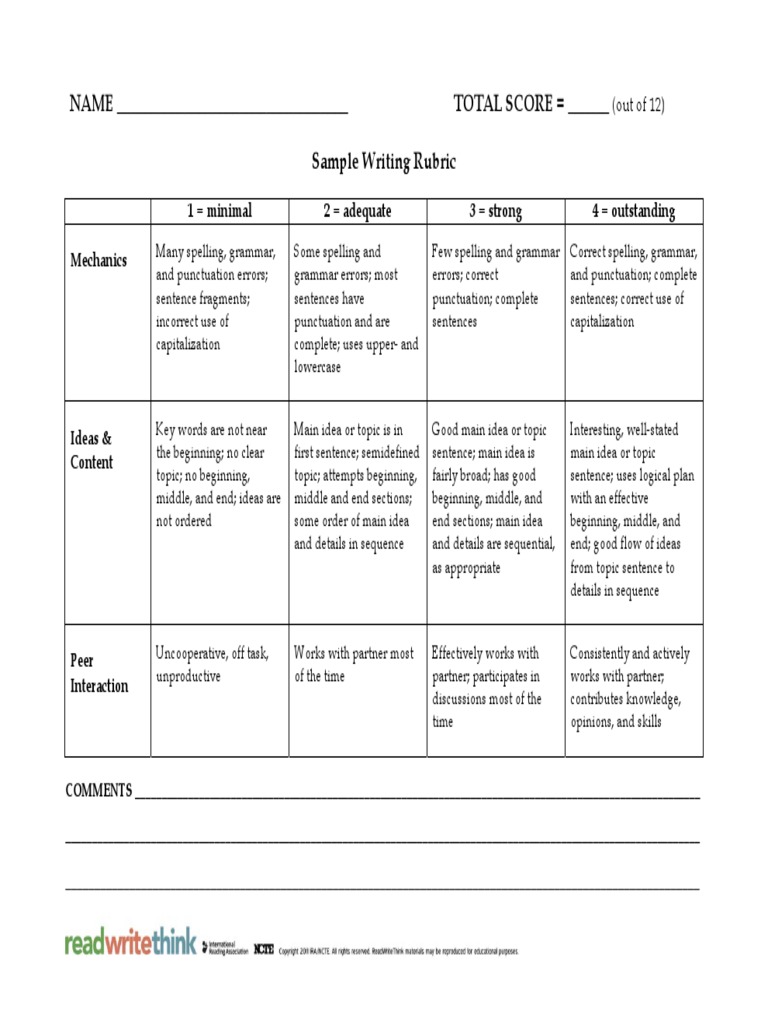 Sample Writing Rubric | PDF | Cognition | Writing