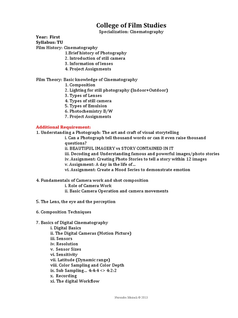 College of Film Studies: Year: First Syllabus: TU | PDF ...