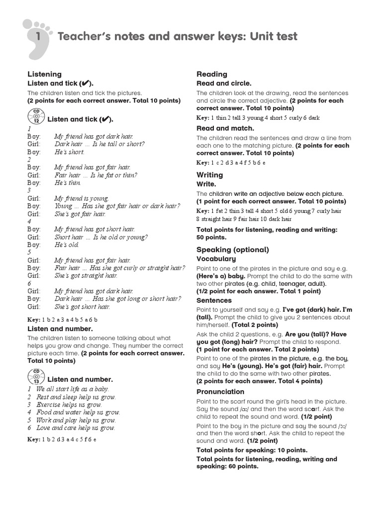 Teacher's Notes and Answer Keys: Unit Test Notes and Answer Keys: Unit ...