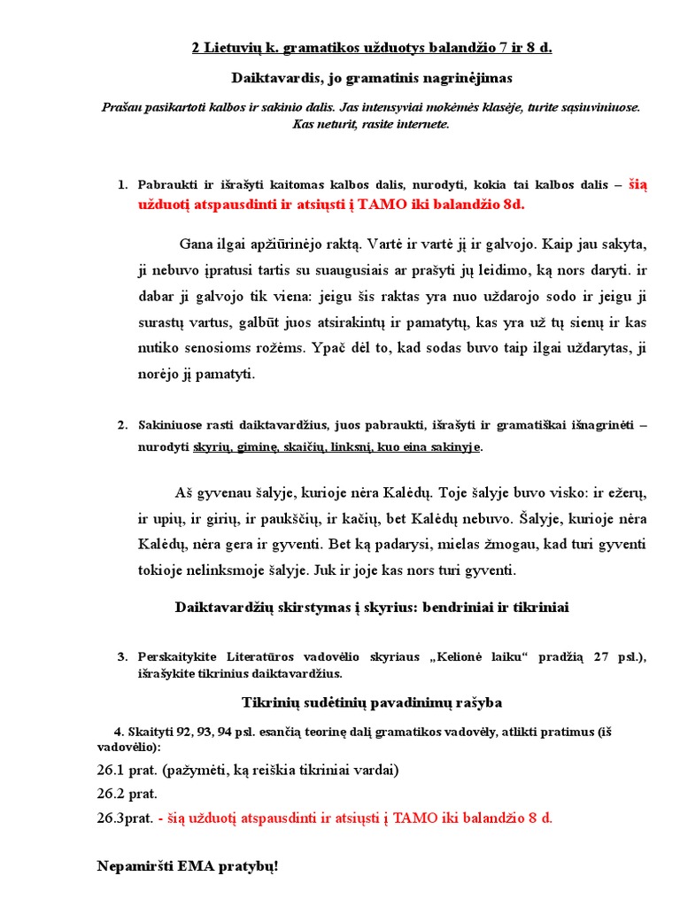 2 Lietuviu K. Gramatikos Uzduotys 6b | PDF