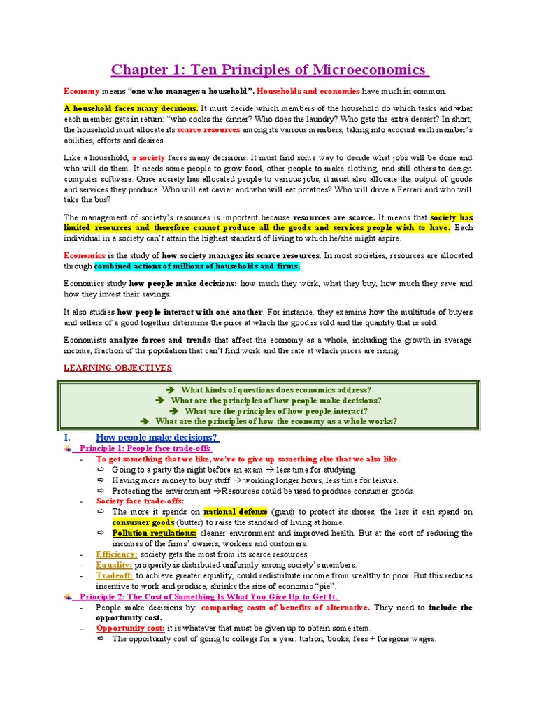 Chapter 1: Ten Principles of Microeconomics: Economy Households and ...