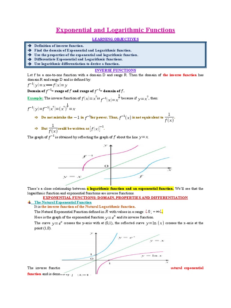 Exponential And Logarithmic Functions Pdf Function Mathematics